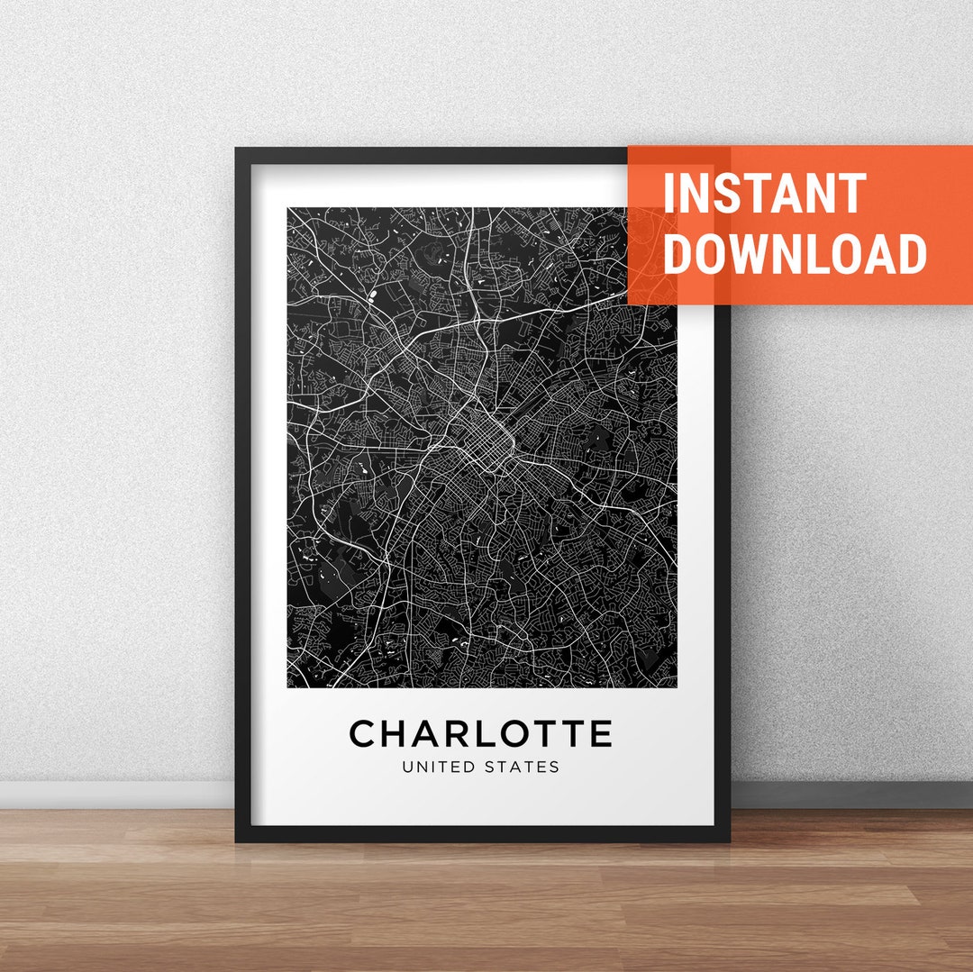 Charlotte Map Print, Charlotte Map Download, City Map Charlotte ...