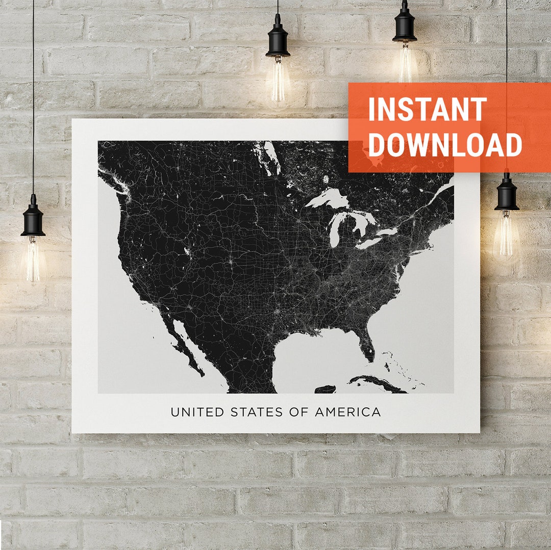 USA Map Poster Print Download, United States Street Map, USA Wall Art ...