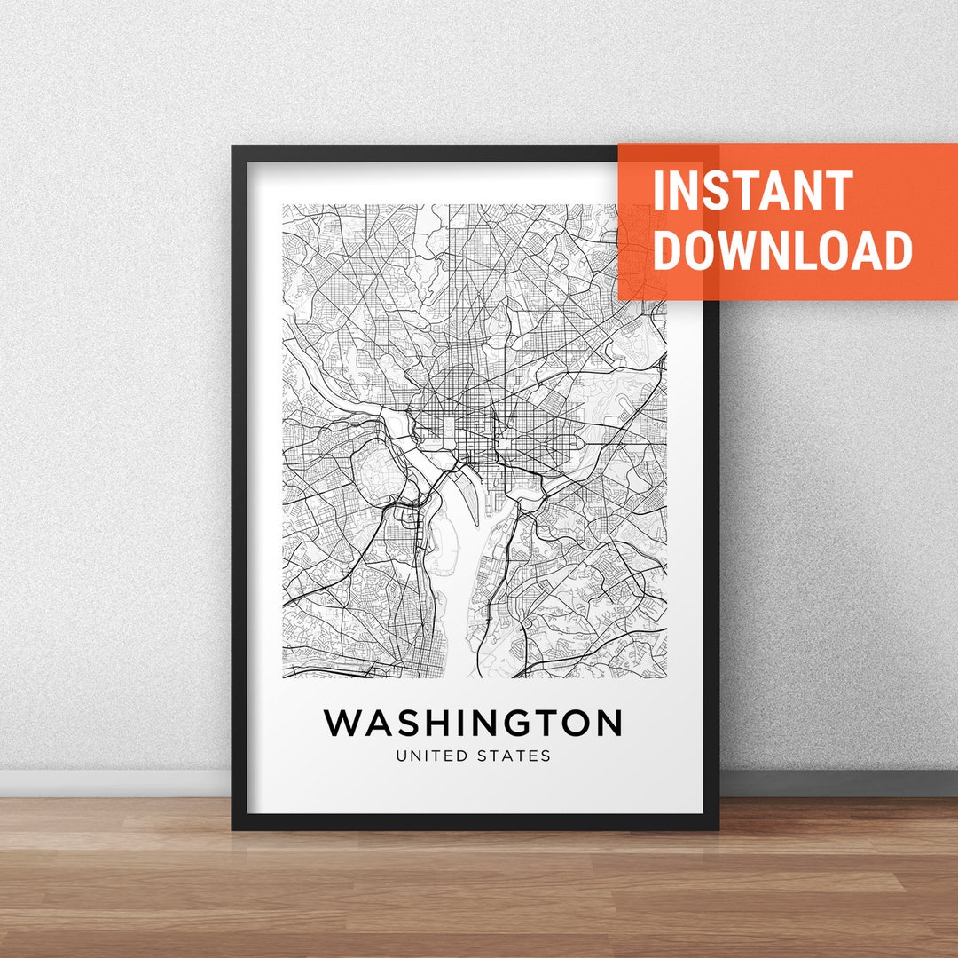 Washington Map Print Washington Map Download City Map - Etsy