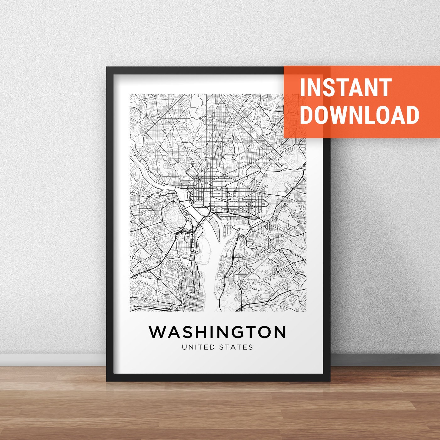 Washington Map Print Washington Map Download City Map - Etsy