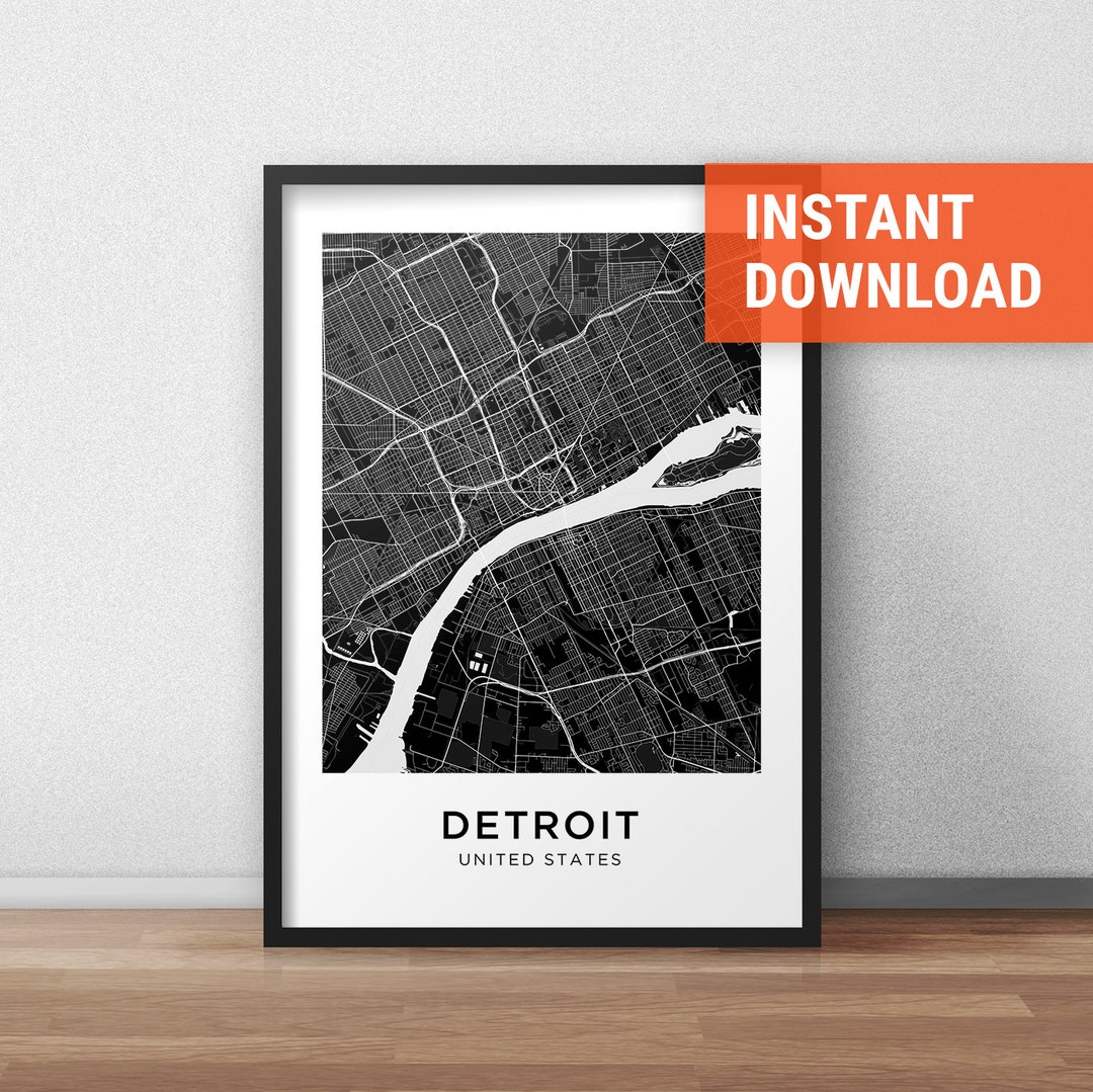 Detroit Map Print Detroit Map Download City Map Detroit - Etsy