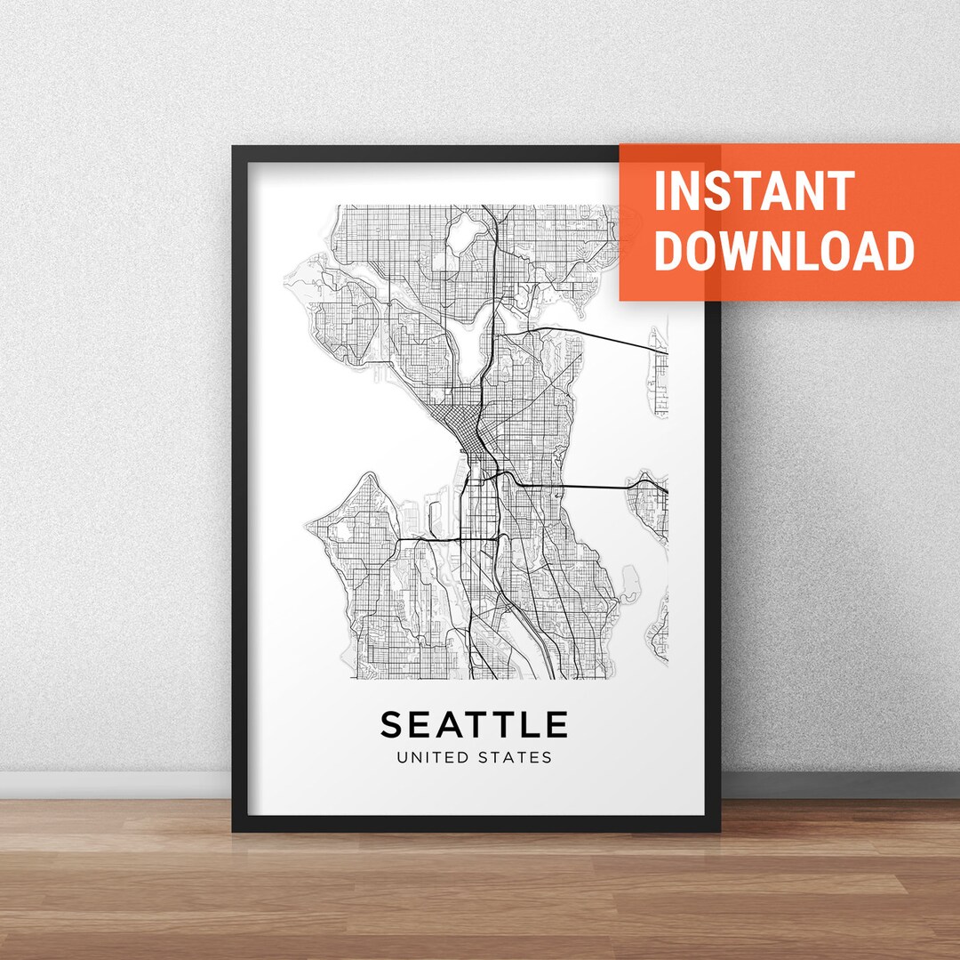 Seattle Map Print, Seattle Map Download, City Map Seattle, Seattle ...