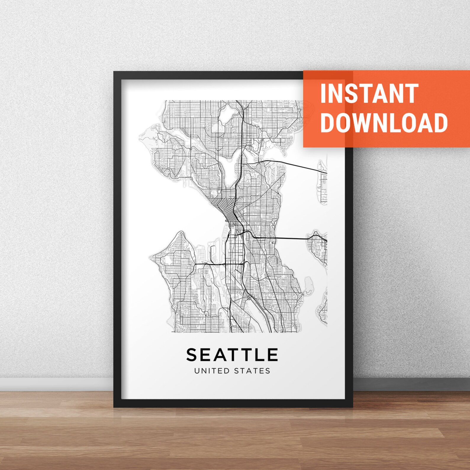Seattle Map Print, Seattle Map Download, City Map Seattle, Seattle ...