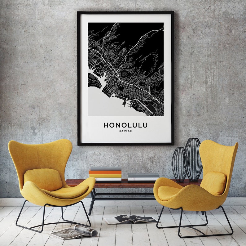 Honolulu Map Print Honolulu Map Download City Map Honolulu - Etsy