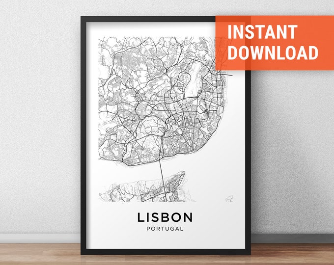 Lisbon Map Print Lisbon Map Download City Map Lisbon Lisbon - Etsy