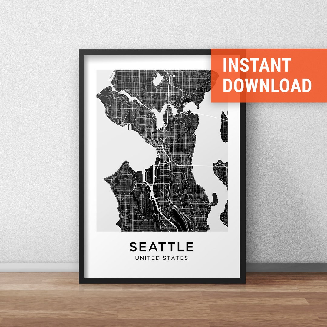Seattle Map Print, Printable Seattle Map, Seattle City Map, Seattle ...