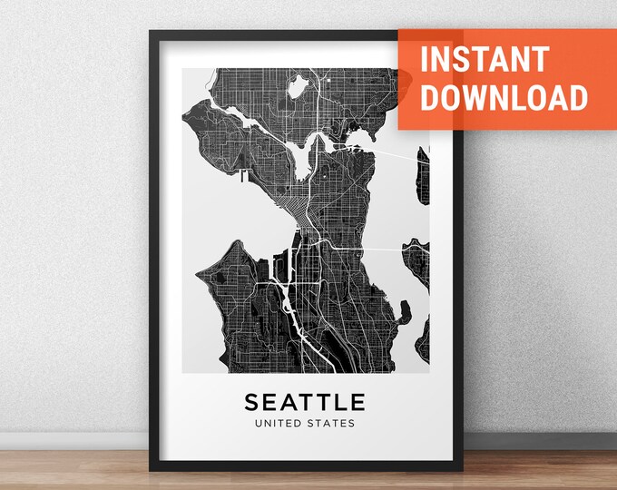 Seattle Map Print, Printable Seattle Map, Seattle City Map, Seattle ...