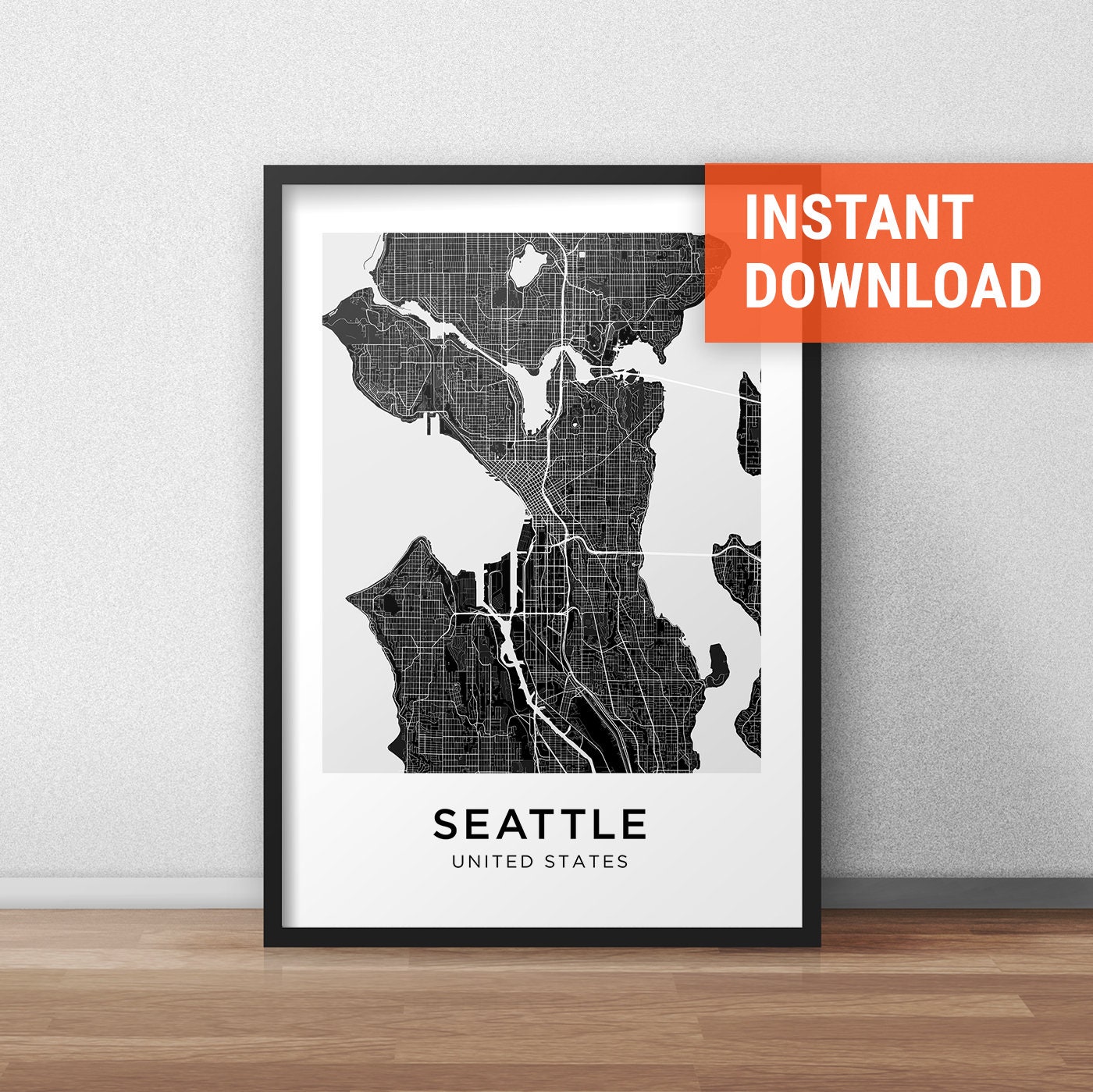Seattle Map Print Printable Seattle Map Seattle City Map - Etsy