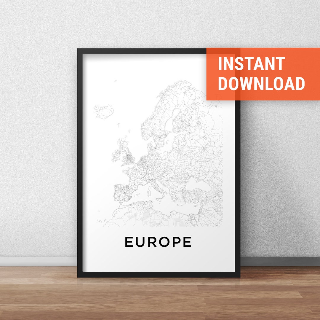 Europe Map Print, Europe Map Download, Map of Europe, Europe Map Art ...