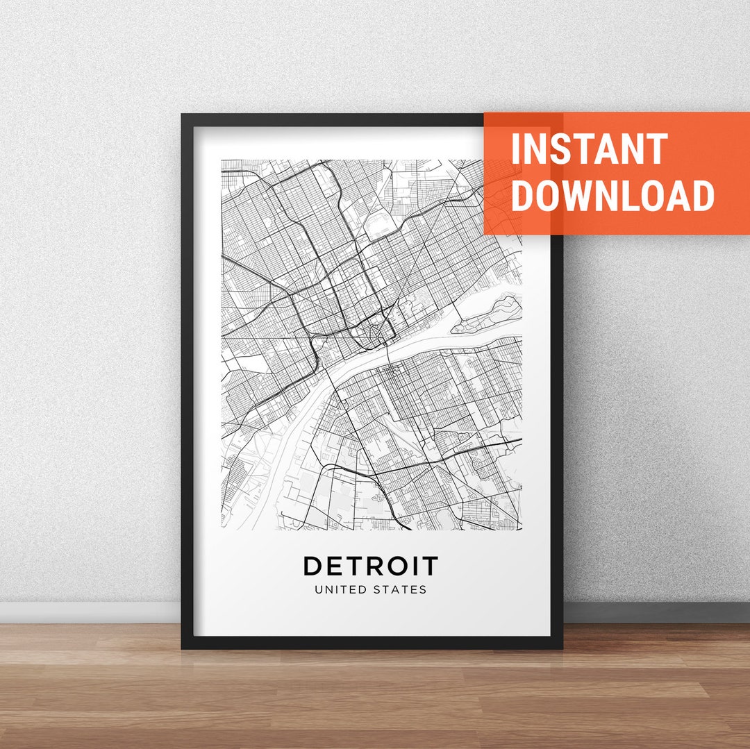 Detroit Map Print, Detroit Map Download, City Map Detroit, Detroit ...