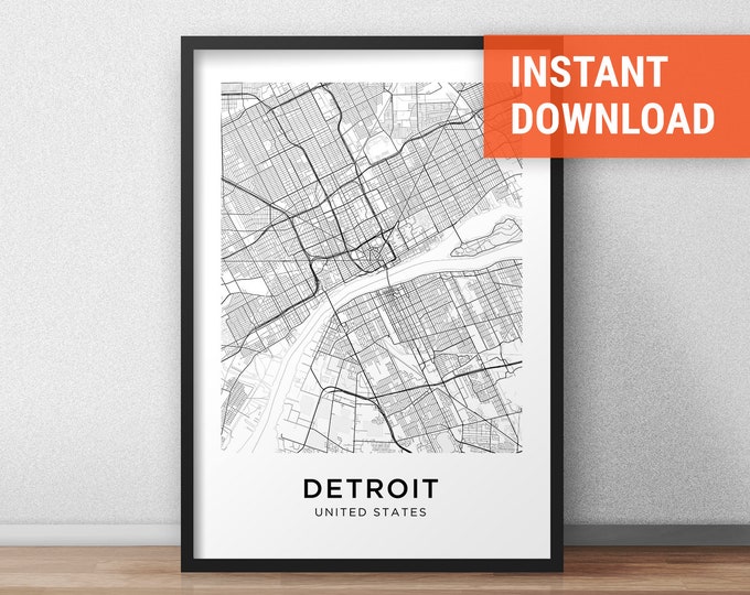 Detroit Map Print, Detroit Map Download, City Map Detroit, Detroit ...