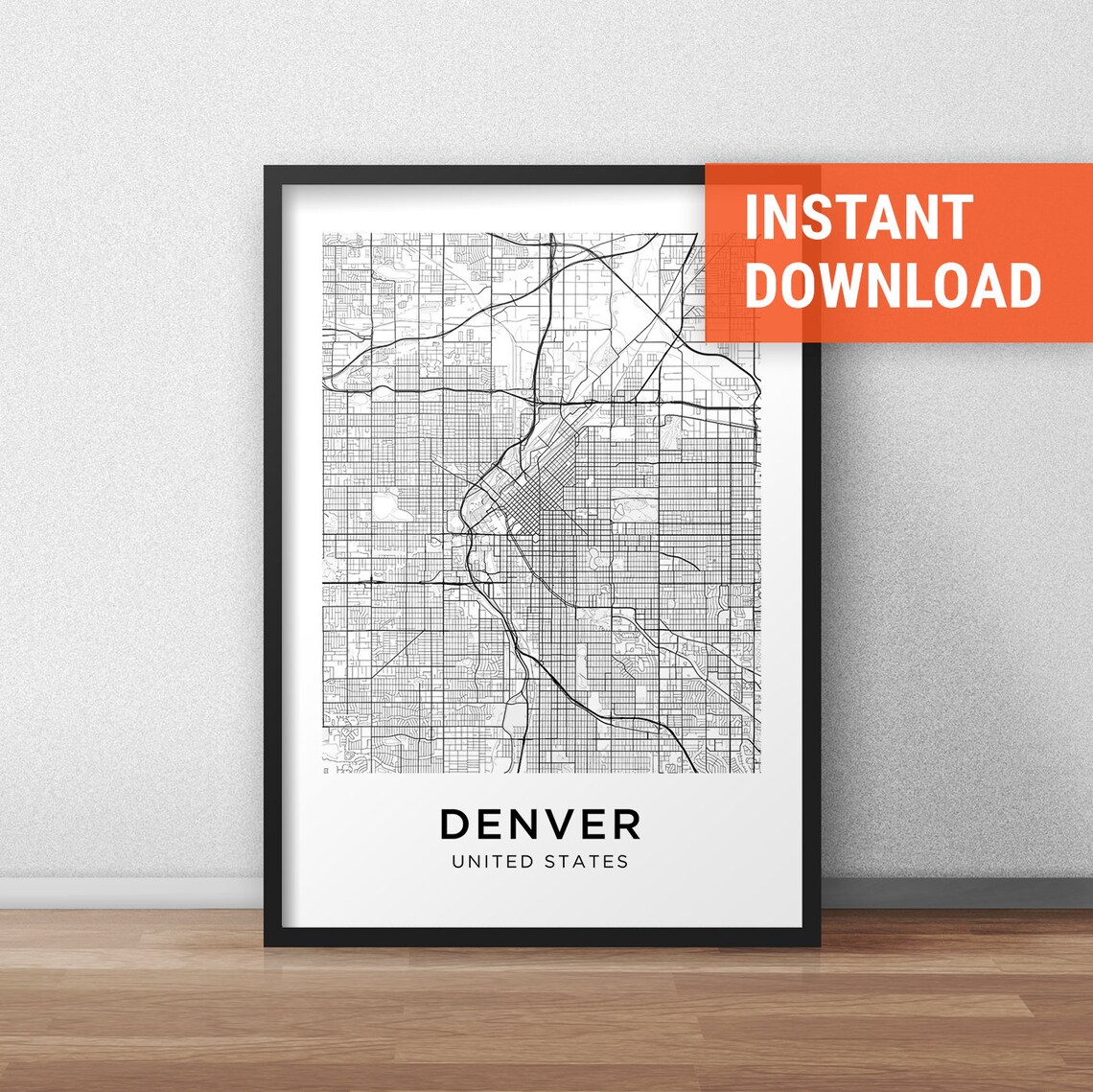Denver Map Print Denver Map Download City Map Denver Denver - Etsy