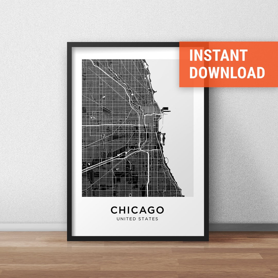 Chicago Map Print, Chicago Map Download, City Map Chicago, Chicago ...