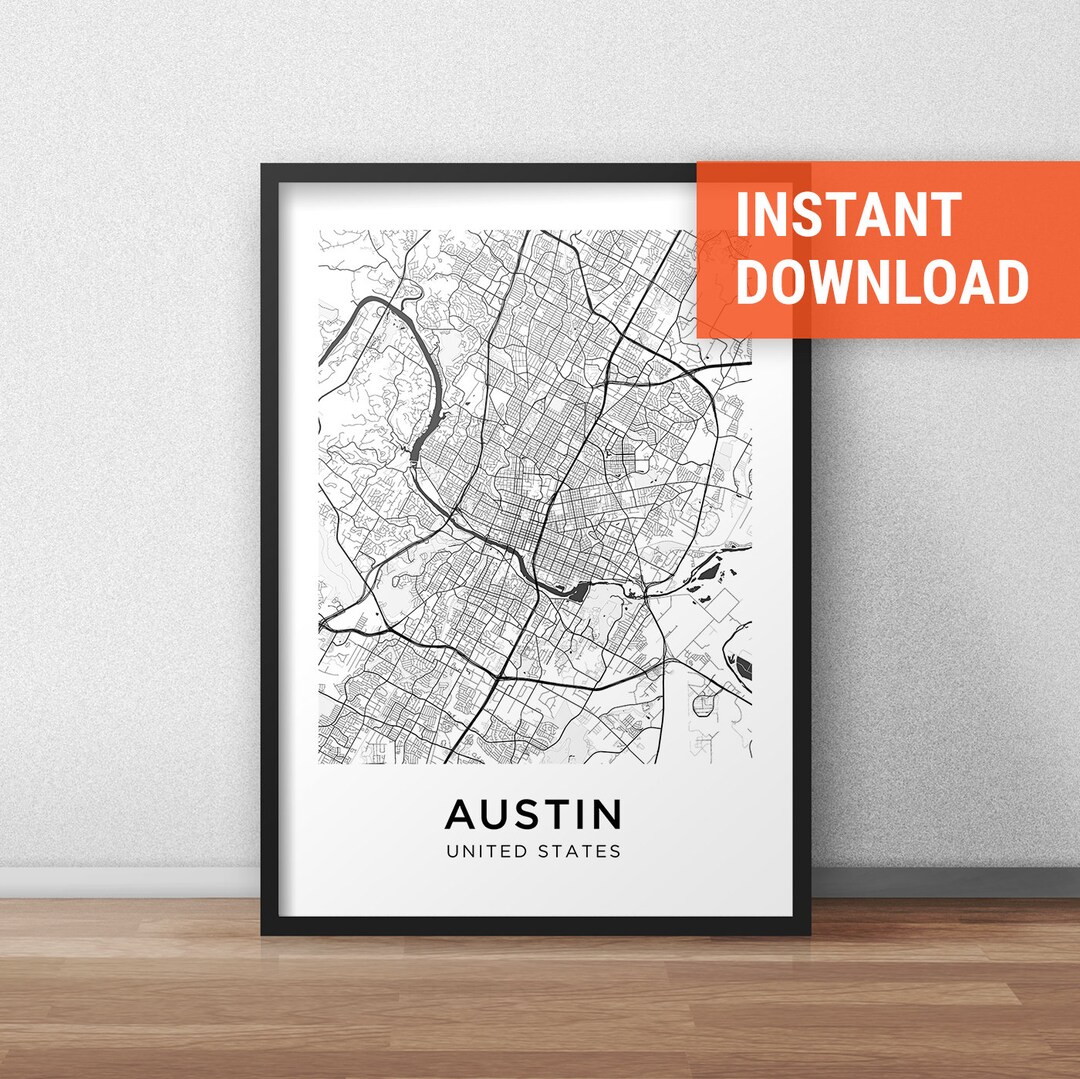 Austin Map Print Austin Map Download City Map Austin Austin - Etsy