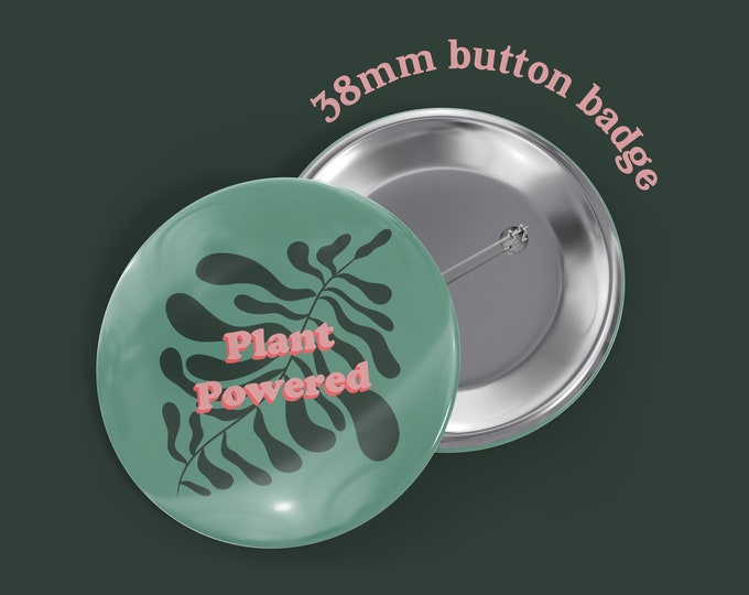 Plant Powered Button Badge Vegan Pin Badge Green and Pink - Etsy