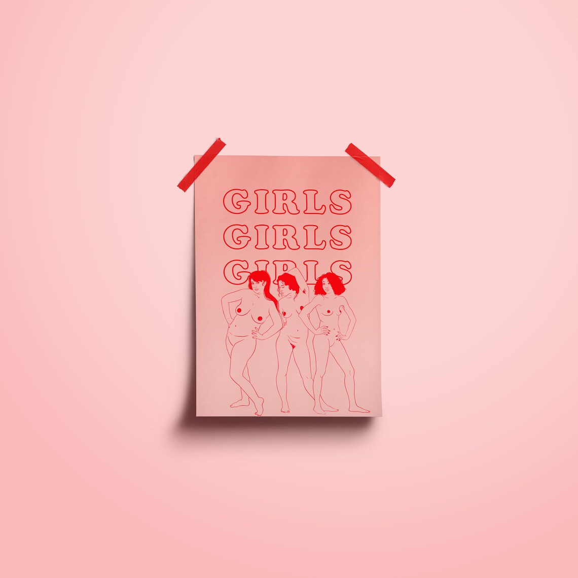 Girls Body Positive Feminist Art Print Red and Pink - Etsy