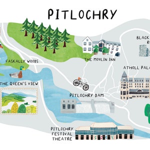 Pitlochry Map - Illustrated Print - Gift for Scotland Lovers and ...