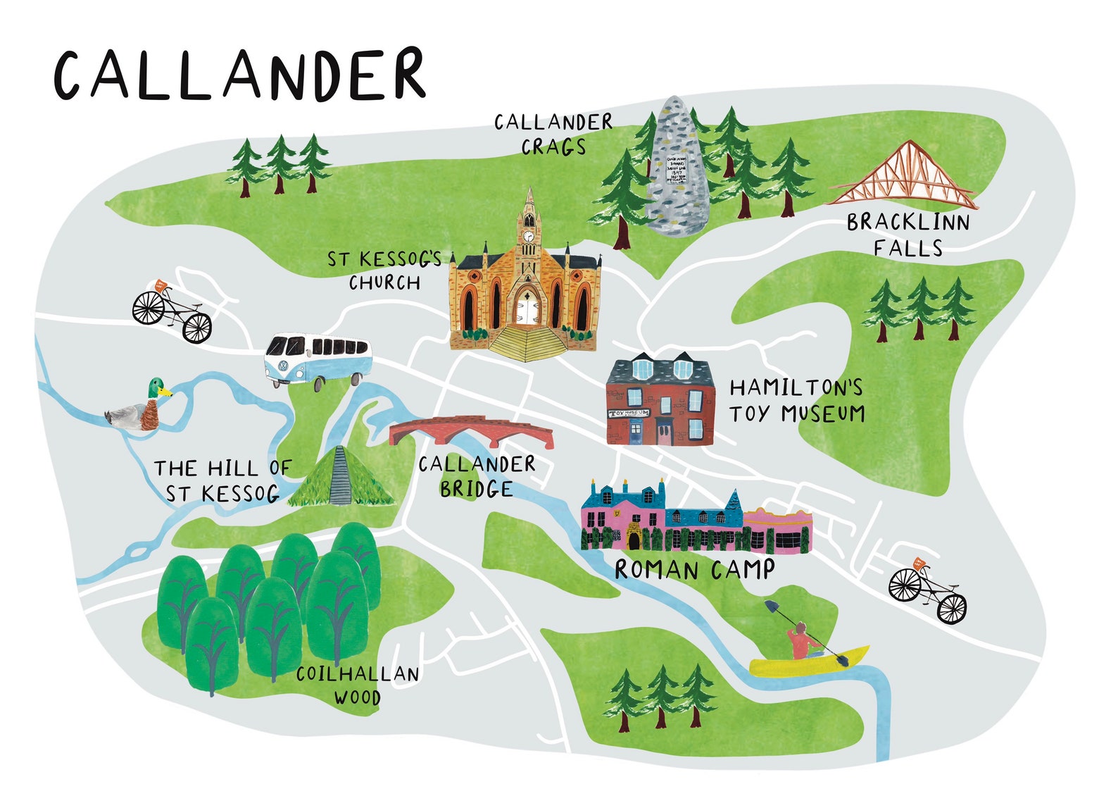 Callander Map - Illustrated Print - Gift for Scotland Lovers and ...