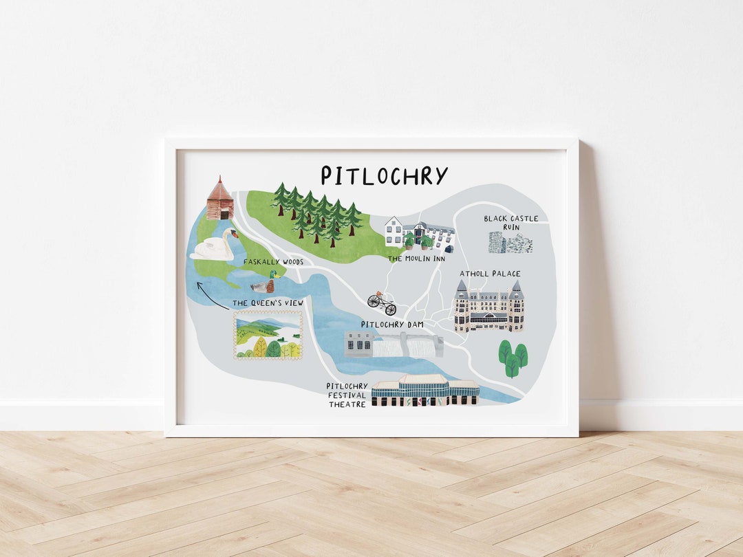 Pitlochry Map - Illustrated Print - Gift for Scotland Lovers and ...