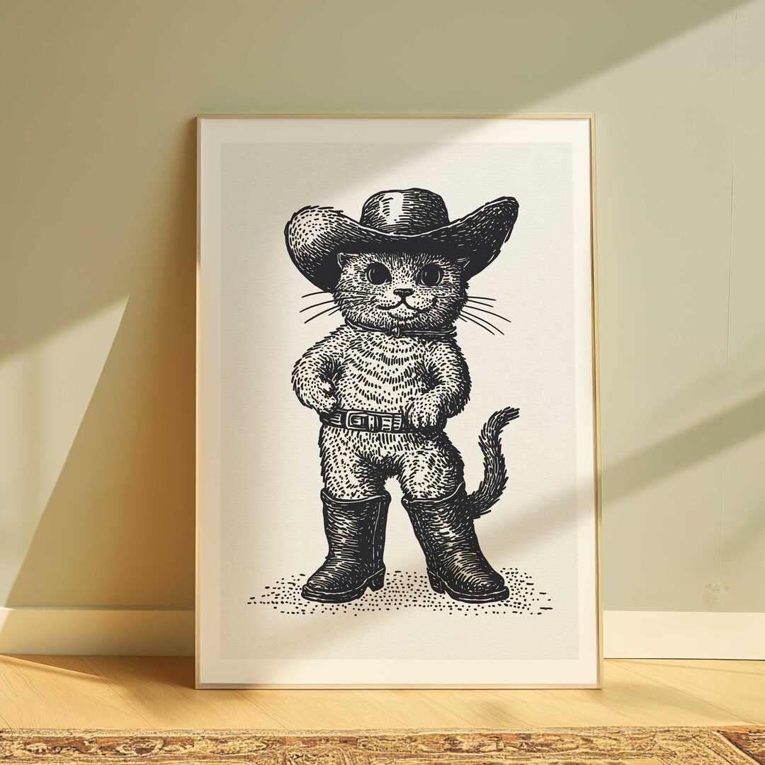 Cowboy Cat Art Print, Western Cat Wall Art, Funny Animal Art, Cat Lover ...