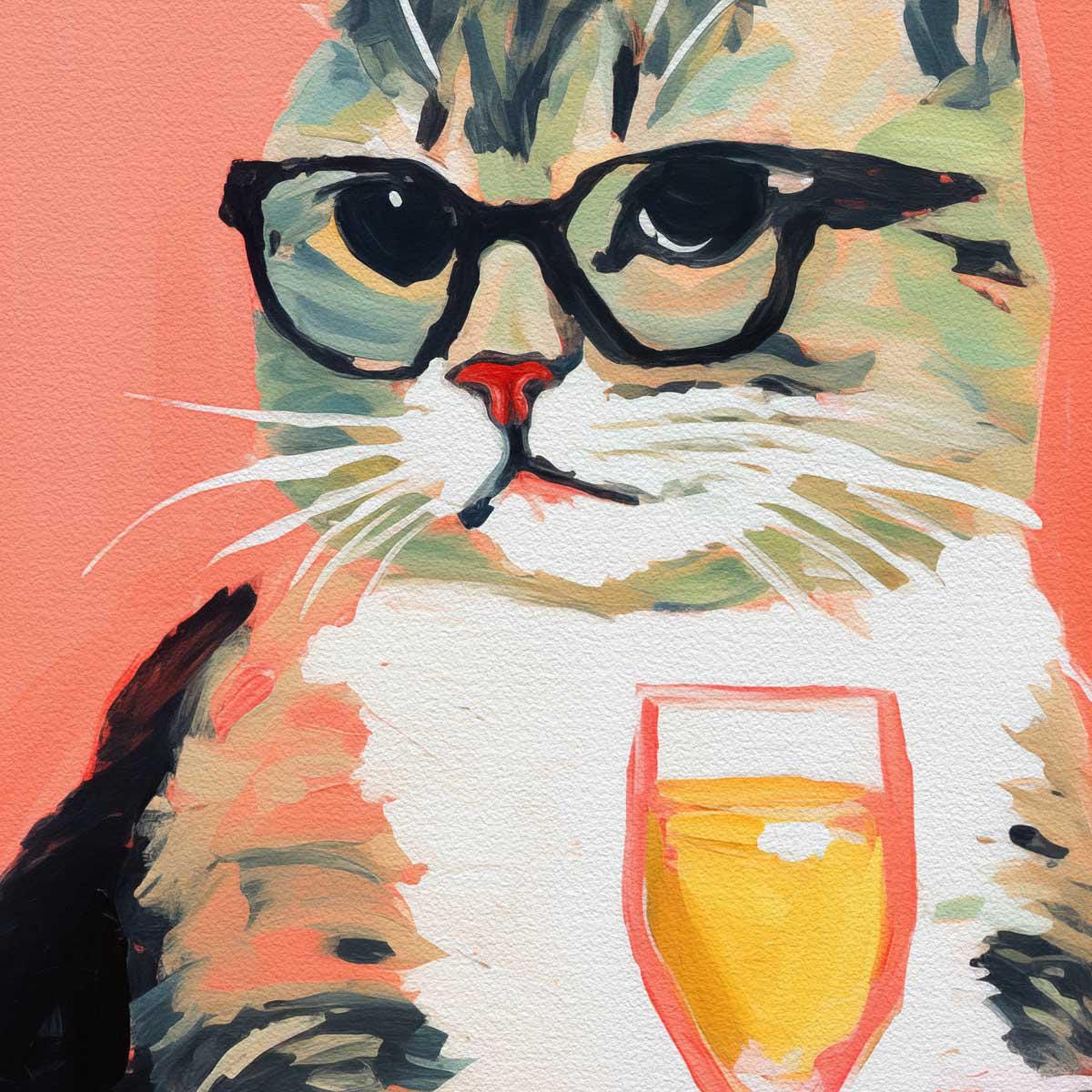 Cat Drinking Art Print, Funny Cat Wall Art, Cat W/ Glasses Print ...