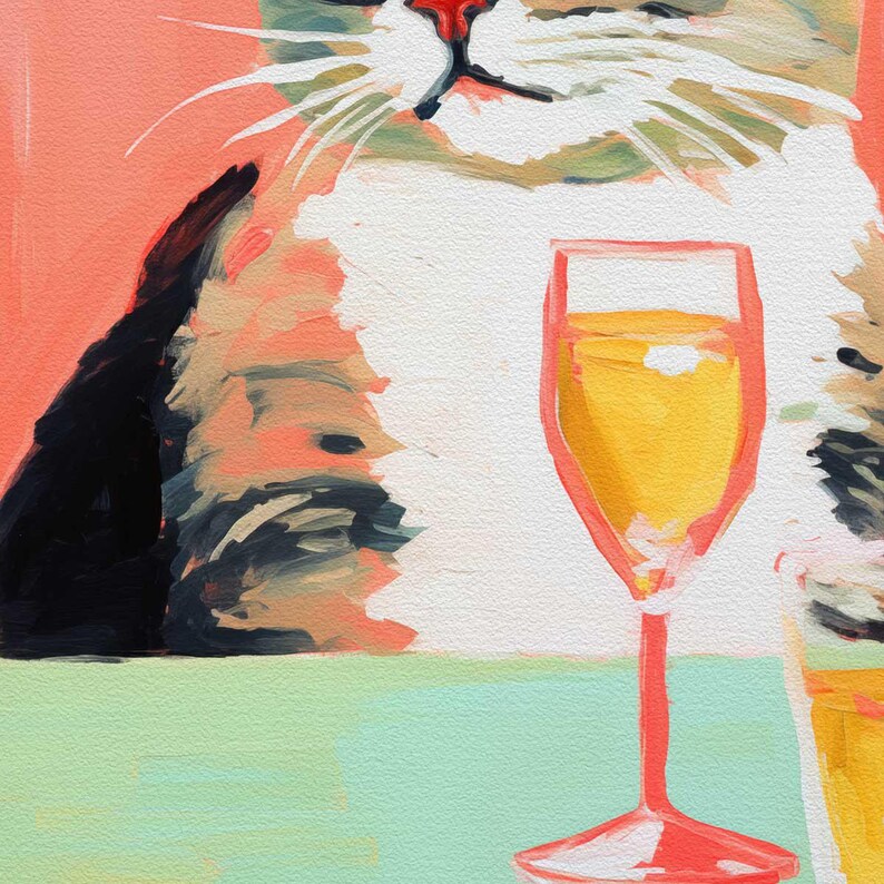 Cat Drinking Art Print, Funny Cat Wall Art, Cat W/ Glasses Print ...