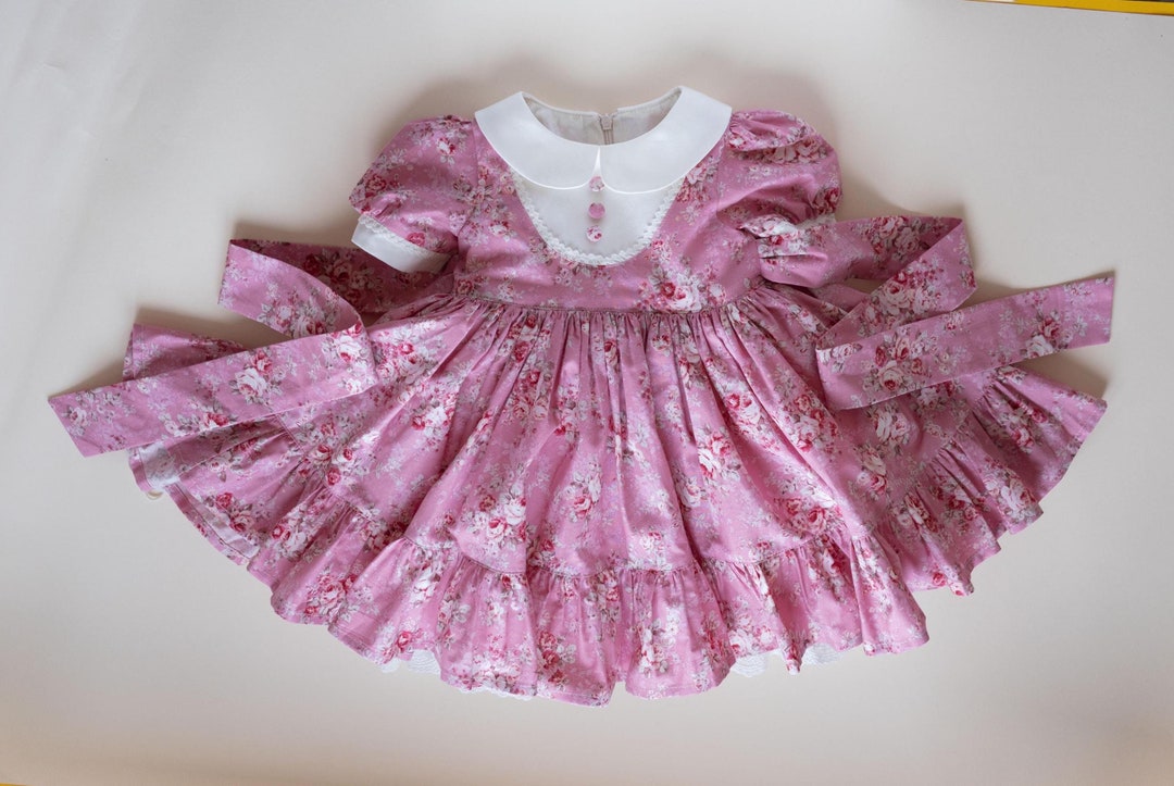 Vintage Pink Floral Girl Dress, Peter Pan Collar, Handmade Cotton - Etsy