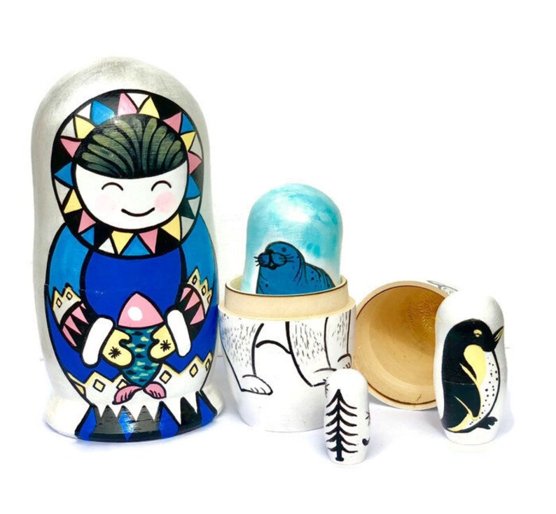 Handmade Wooden Nesting Dolls: Polar Animals, Eskimo, Arctic Gift - Etsy