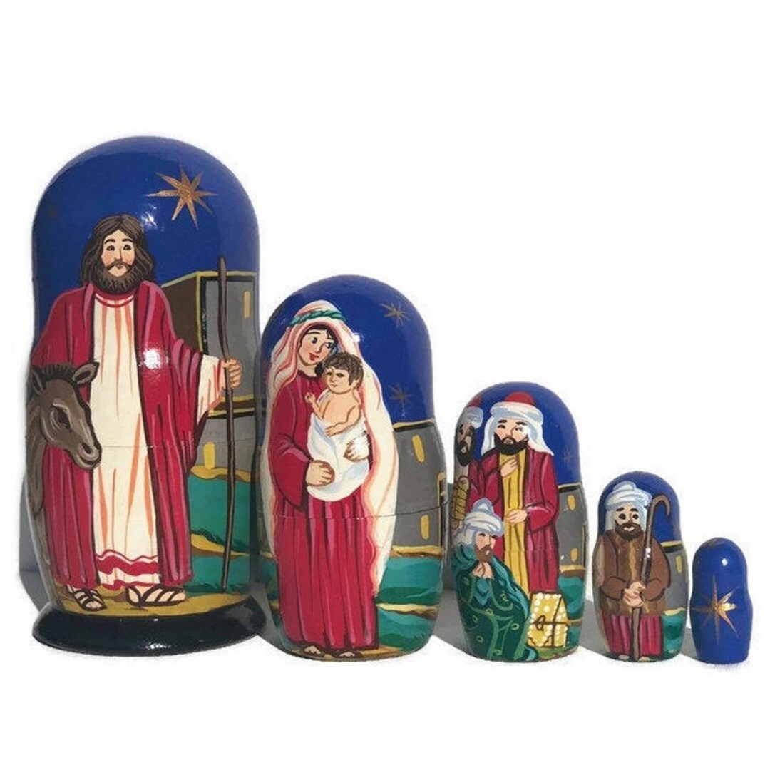 Hand Painted Nativity Nesting Dolls: 5 Piece Wooden Christmas Scene - Etsy