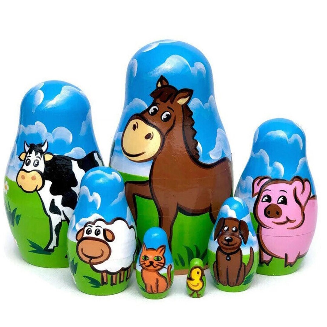 Farm Animals Nesting Dolls for Kids, 7 Dolls, Developing Toy ...