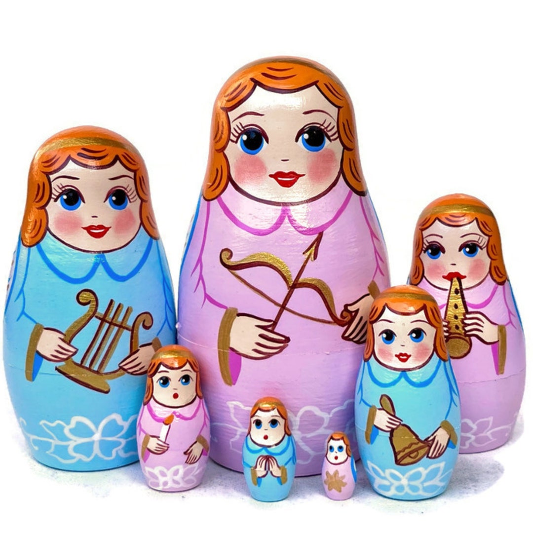Sweet Christmas Angels Nesting Dolls for Kids, Handmade Wooden Toy ...