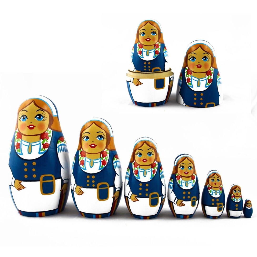 Handmade Nesting Dolls: Finnish Costume, Wooden Matryoshka Set (7 Piece ...