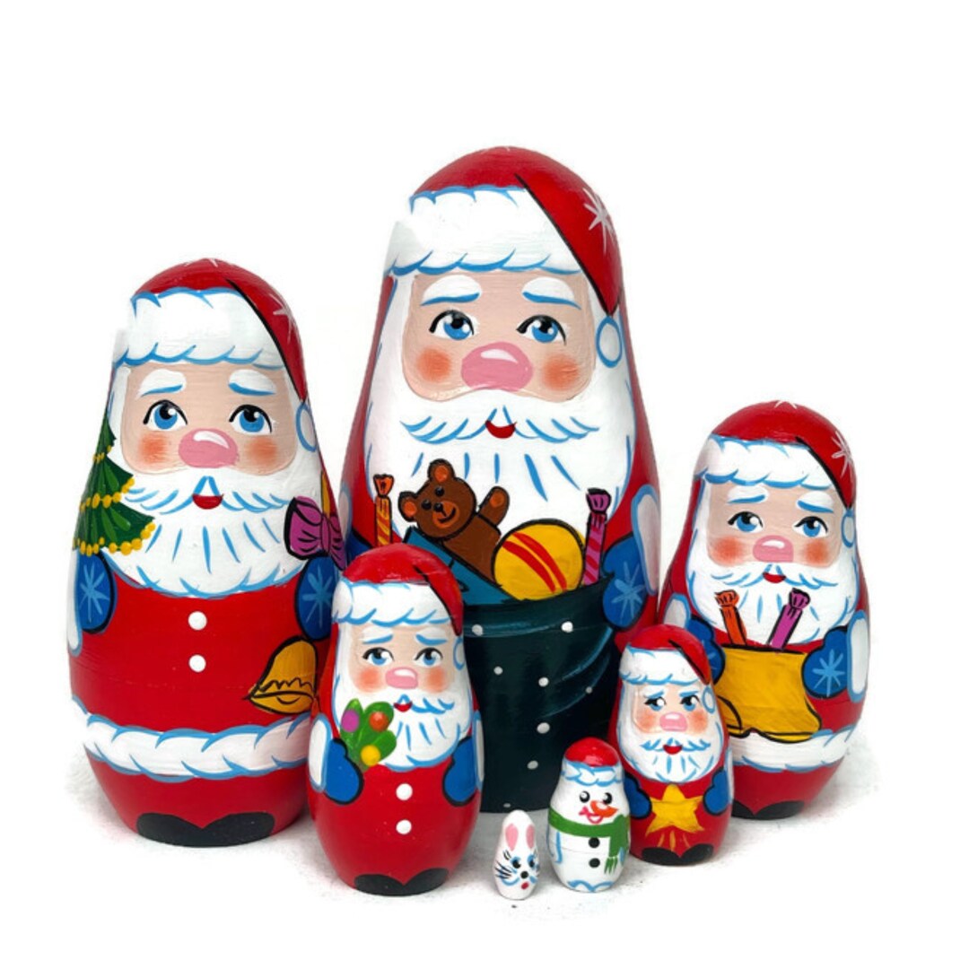 Handmade Santa Nesting Dolls: Christmas Decor, Wooden Stacking Toy - Etsy