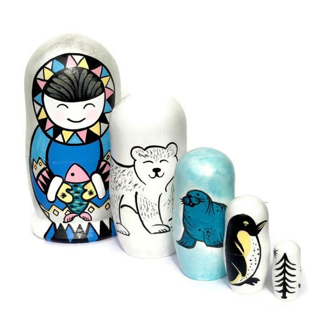 Handmade Wooden Nesting Dolls: Polar Animals, Eskimo, Arctic Gift - Etsy