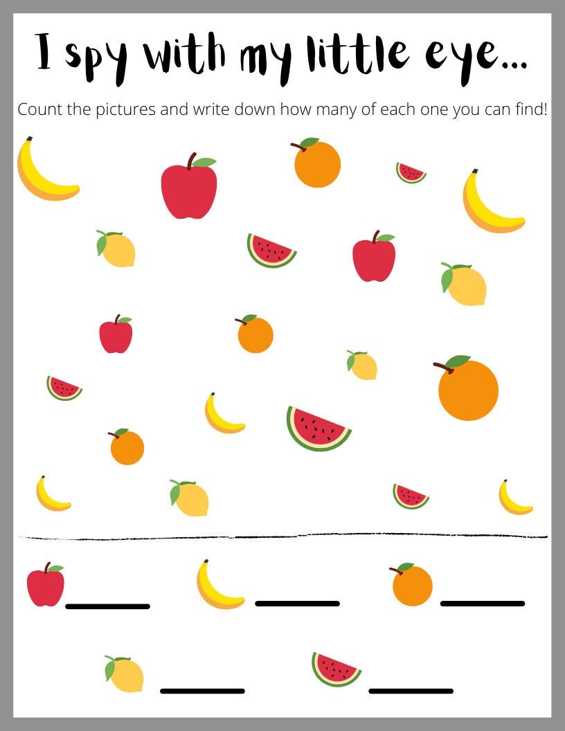 I Spy Fruit Themed Activity Sheet digital Download | Etsy