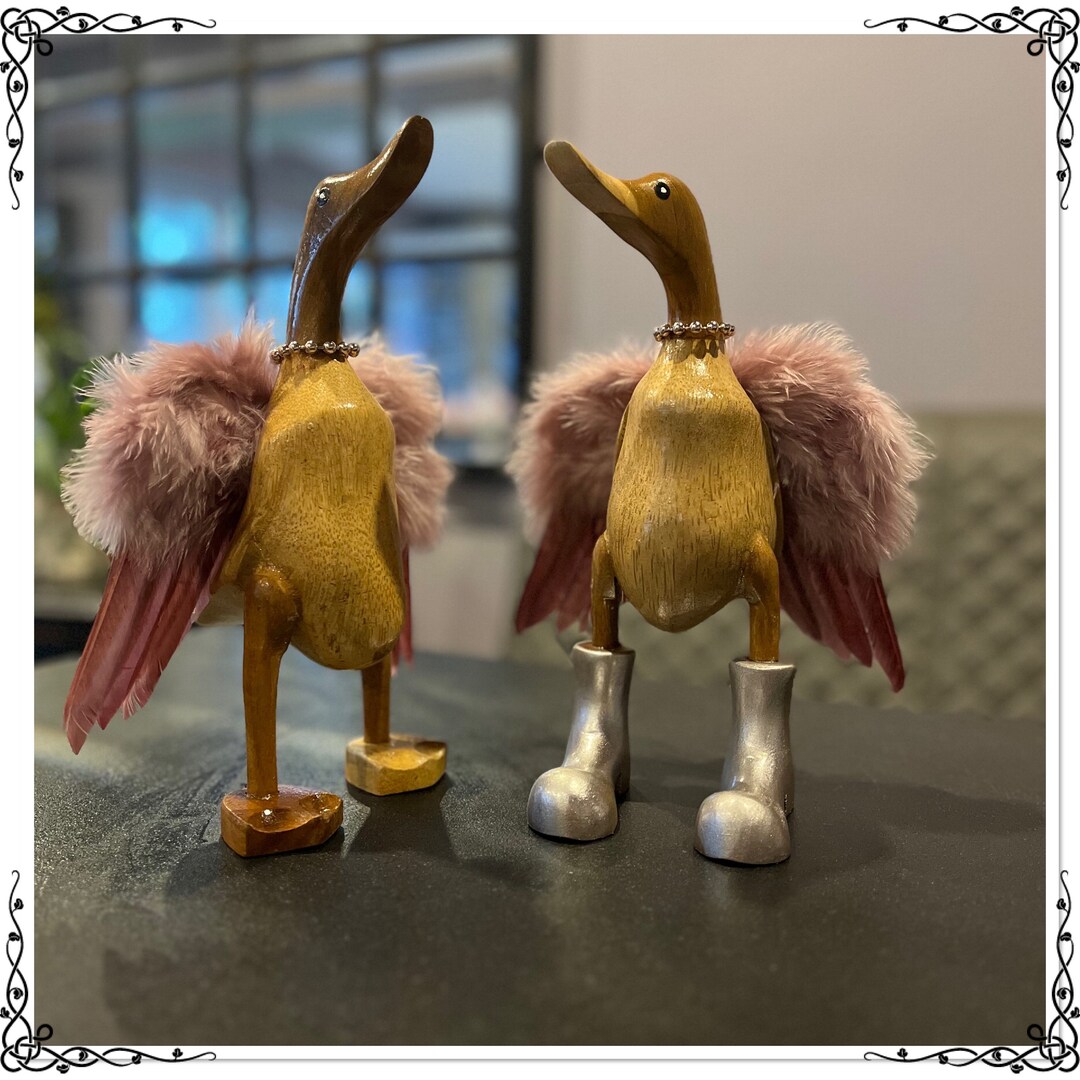 Large Angel Ducks Wooden Duck in Boots, Bamboo Duck, Dressed Duck ...