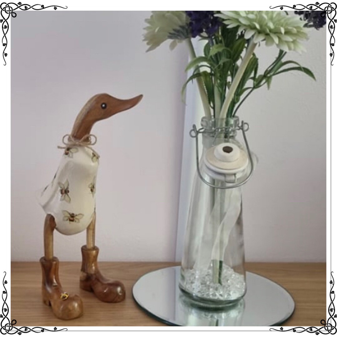 Ditzy Bees Wooden Duck, Bamboo Duck, Dressed Duck in Dress ...