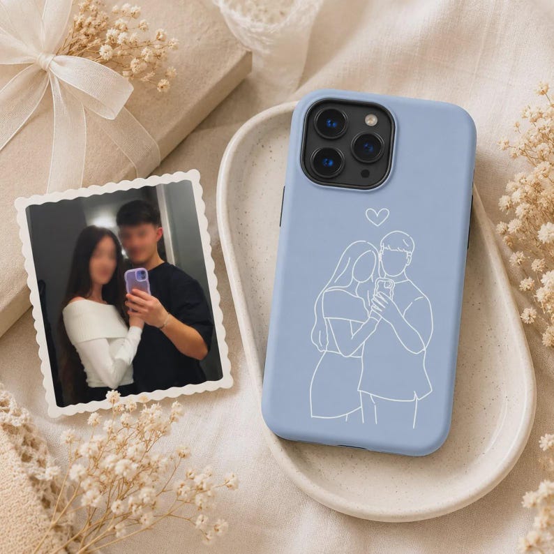Custom Line Art iPhone Case Hand-drawn Couple Portrait, Tough ...