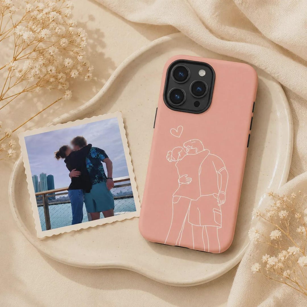 Custom Line Art iPhone Case Hand-drawn Couple Portrait, Tough ...