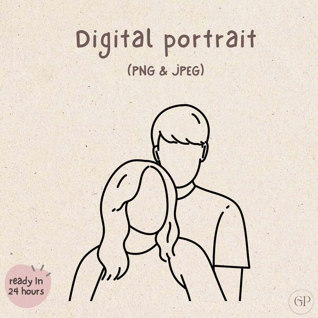 Custom One Line Drawing Digital Couple Portrait From Photo ...