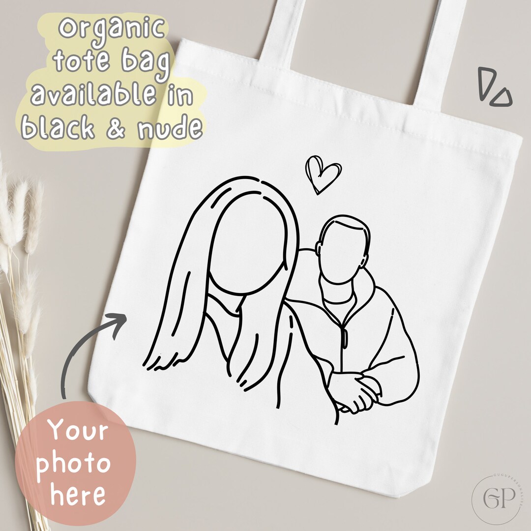 Custom Tote Bag Line Drawing Pet, Family, Lovers Portrait Tote Bag ...
