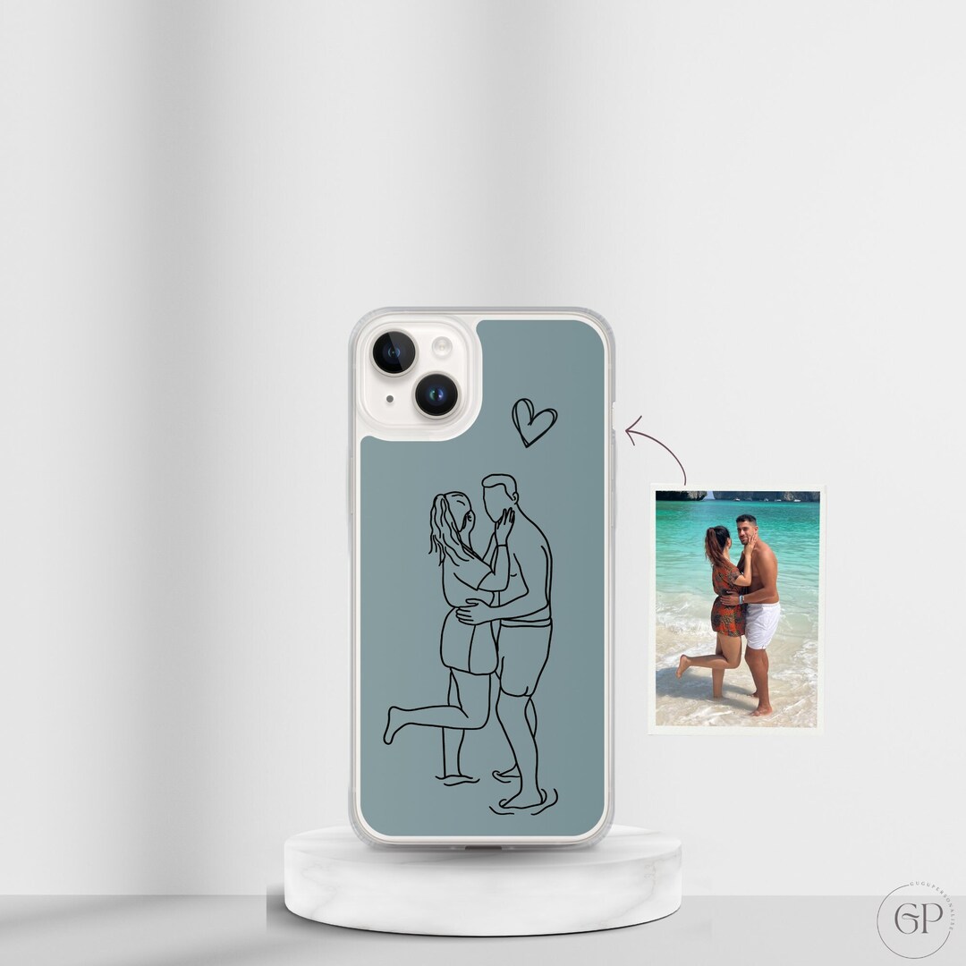 Personalise Faceless Outline Art Illustrate Couple Portrait iPhone Case ...