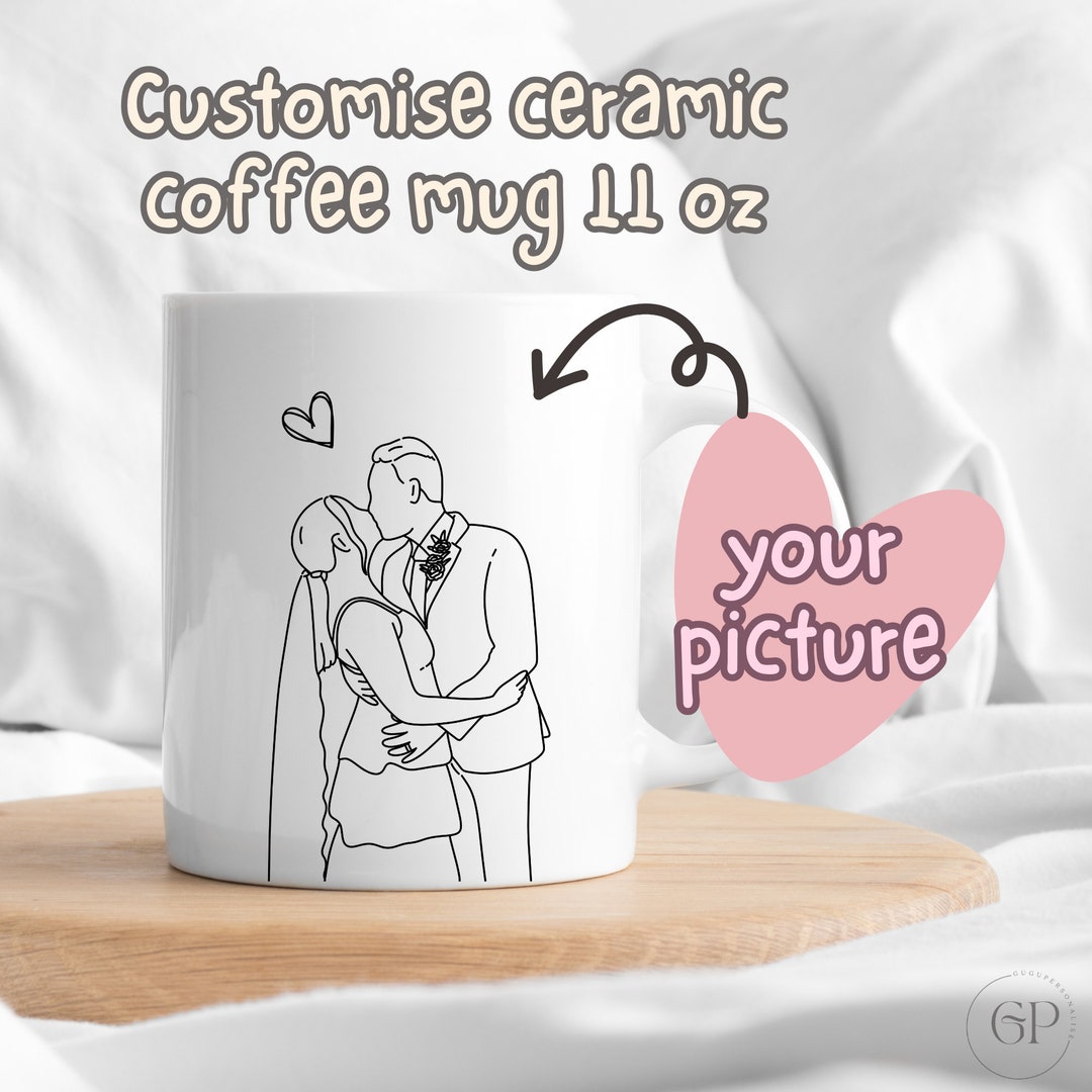 Custom Line Art Portrait Mug, Personalized 11 Oz White Coffee Cup ...