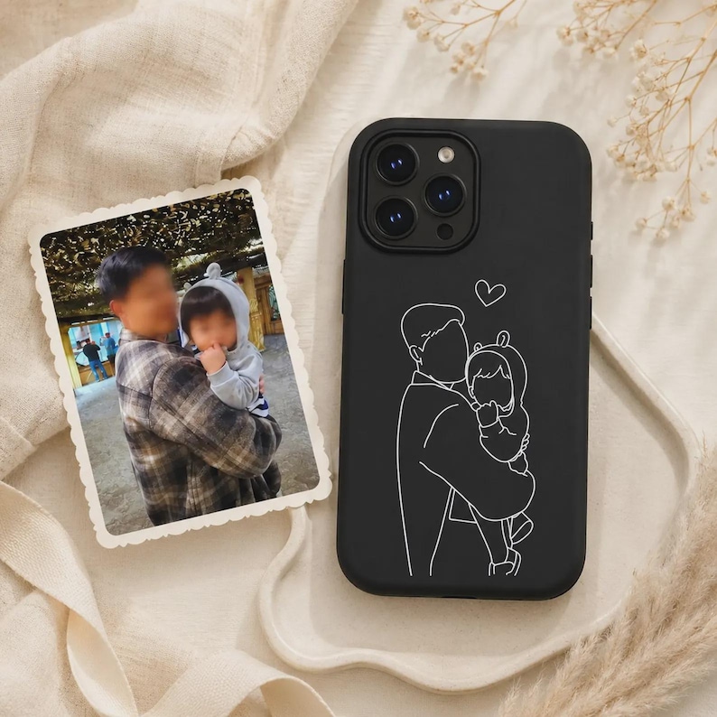 Custom Line Art iPhone Case Hand-drawn Couple Portrait, Tough ...