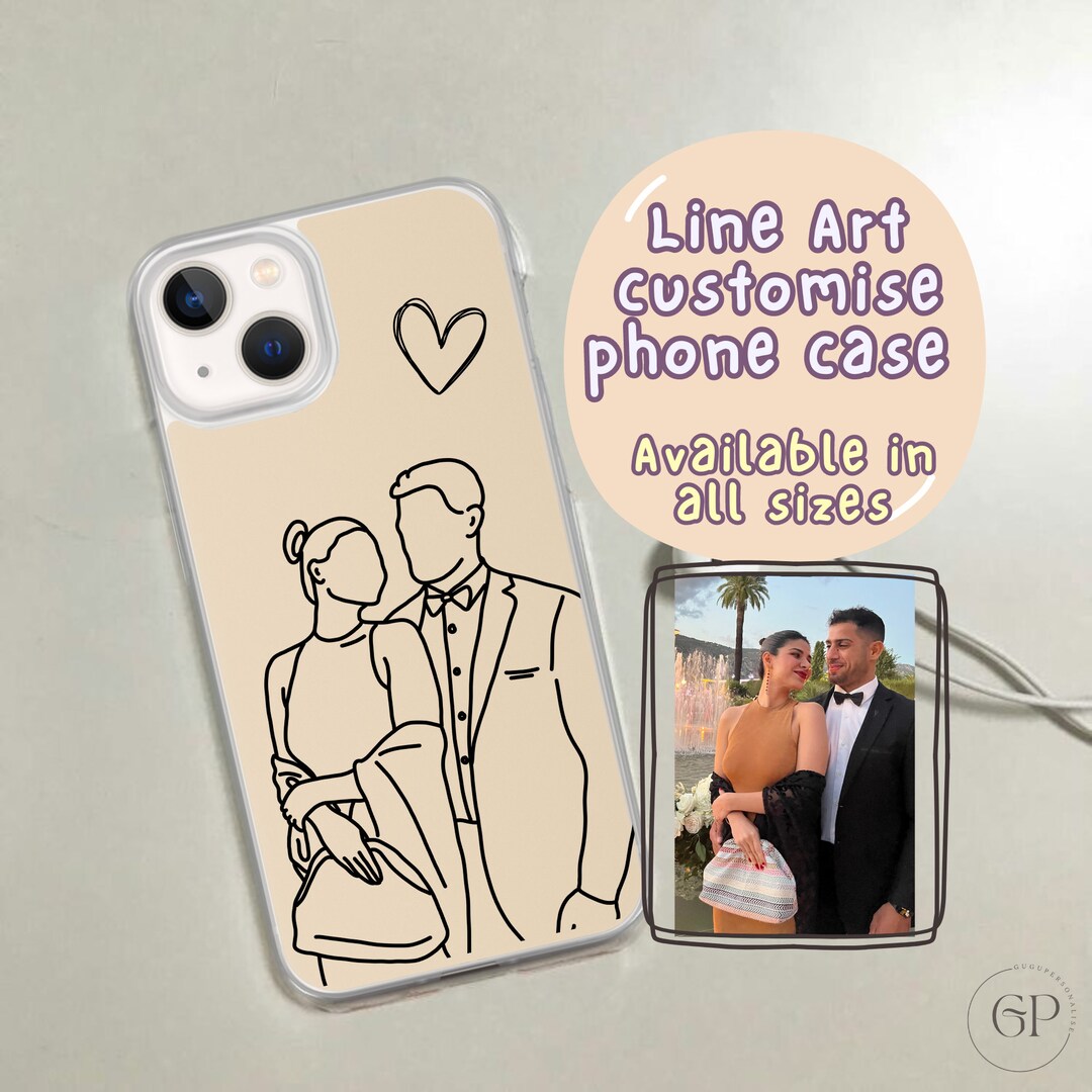 Personalise Faceless Outline Art Illustrate Couple Portrait iPhone Case ...