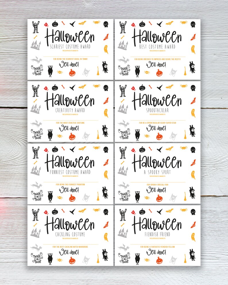 Halloween Costume Award Certificates: Spooky Party Favors - Etsy UK