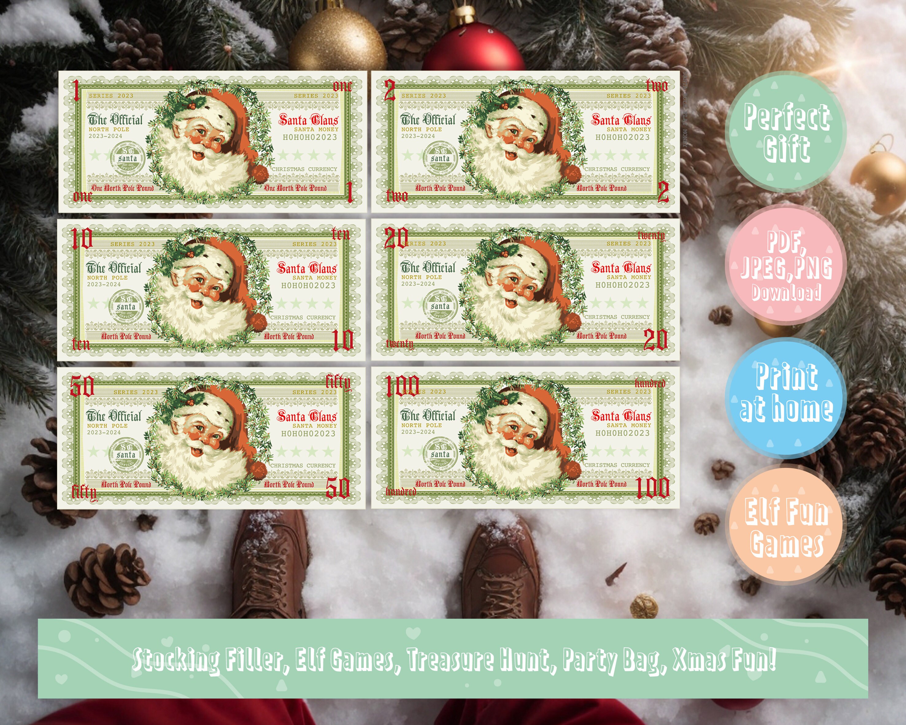 Christmas Play Money, Santa Claus Bank Notes, Printable Santa Dollars ...