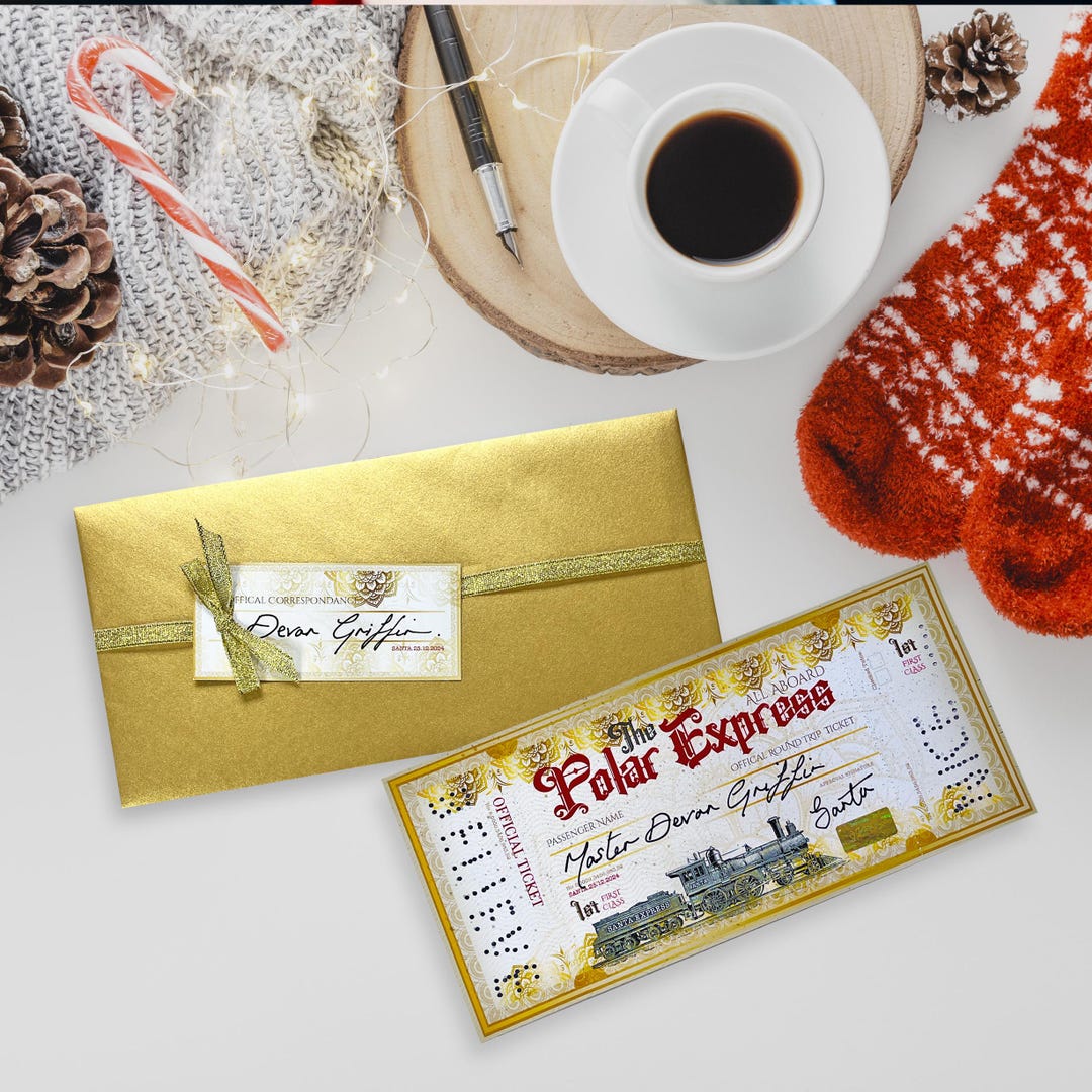 Personalised Polar Express Ticket: Featuring, Gold Envelope, Punched ...