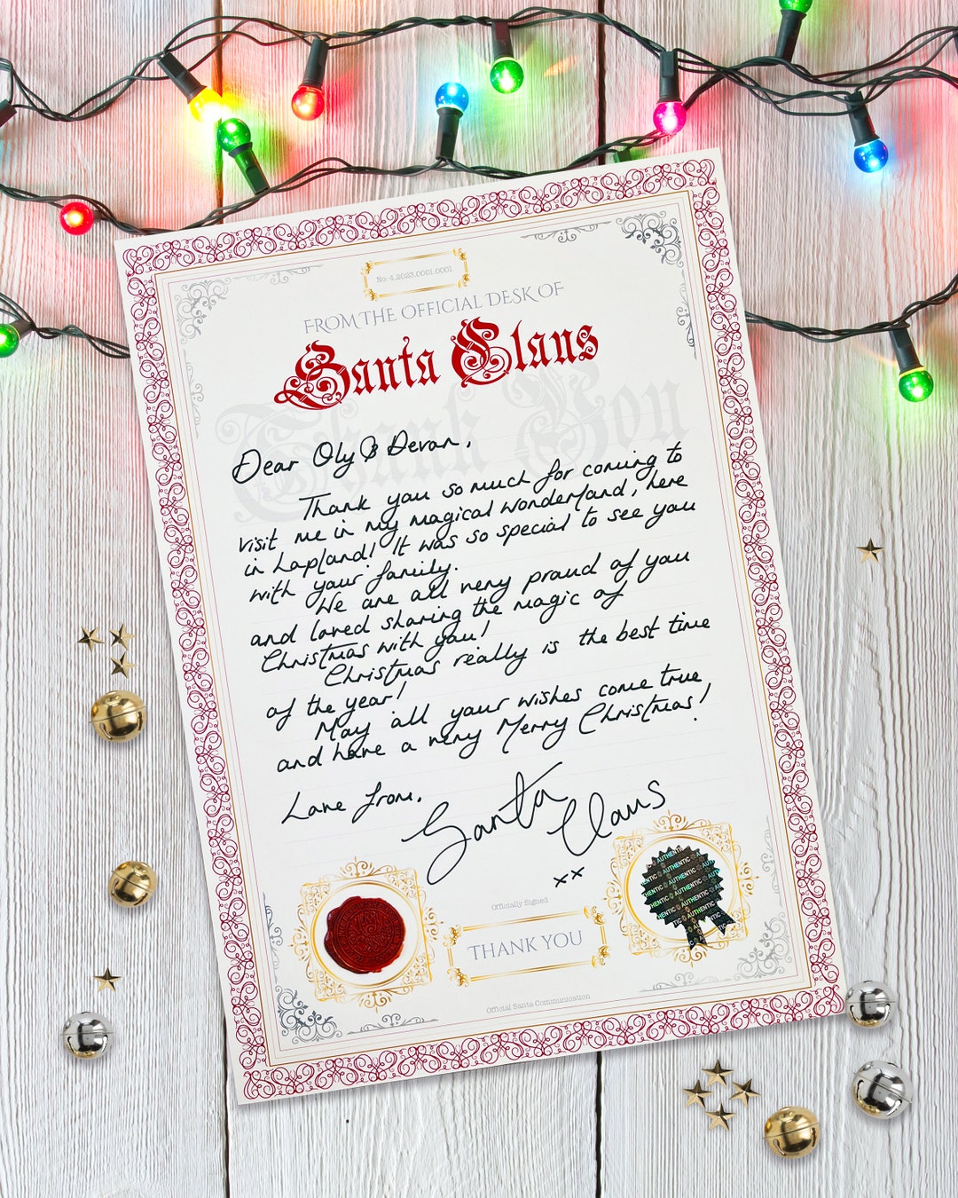 Authentic Hand Written Thank You Letter From Santa Claus - Lapland ...