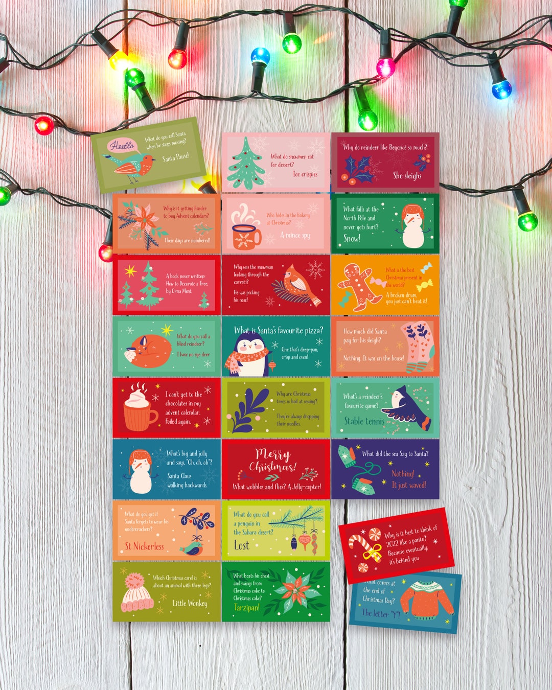 Christmas Cracker Jokes - 24 Illustrated Cards for Advent Calendars ...